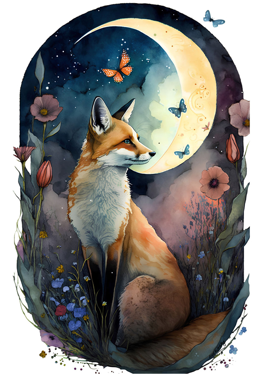 Fox Moon Fox Greeting Card – Amanda Skipsey Artwork – CountrysideGreetings