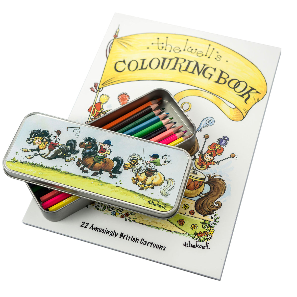 Thelwell colouring book, pencil tin and pencils bundle ...